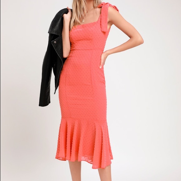 Lulus | Dresses | Nwt Lulus Bimini Coral Pink Tie Strap Midi Dress ...